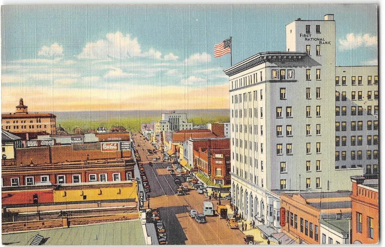 Central Ave ALBUQUERQUE, NM Street Scene ROUTE 66 1940s Linen Vintage ...