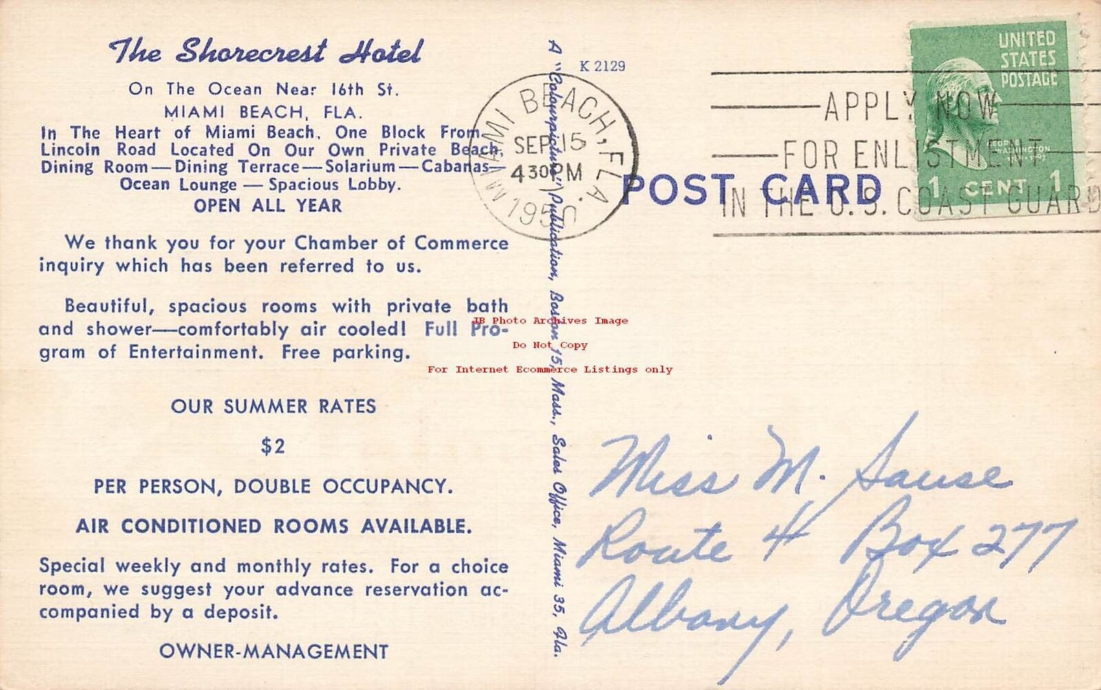 FL, Miami Beach, Florida, Shorecrest Hotel, Entrance, Colourpicture No ...