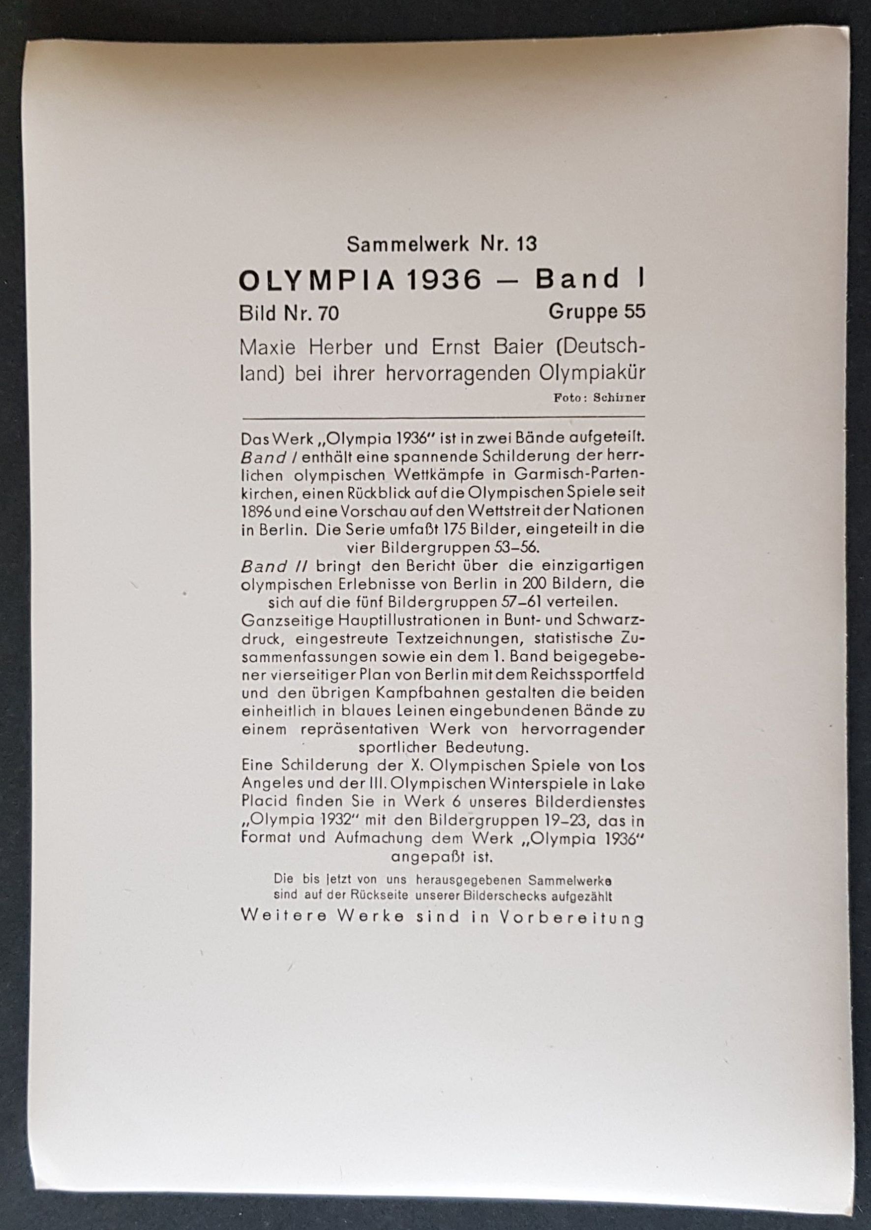 Rare Large Format Collector Photo Card 1936 Garmisch Olympics - Figure ...
