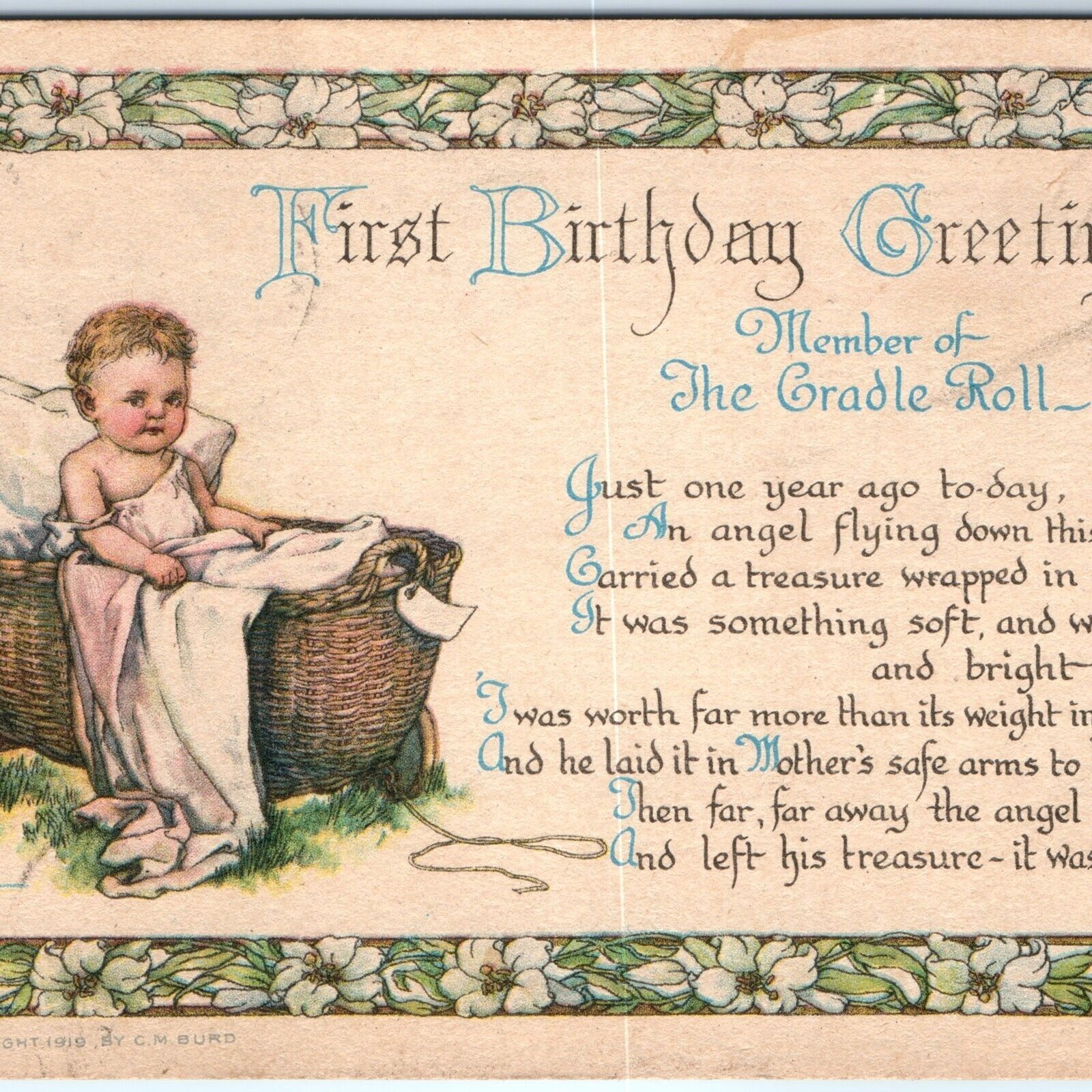 c1930s First Birthday Greeting Member of Cradle Roll Certificate ...