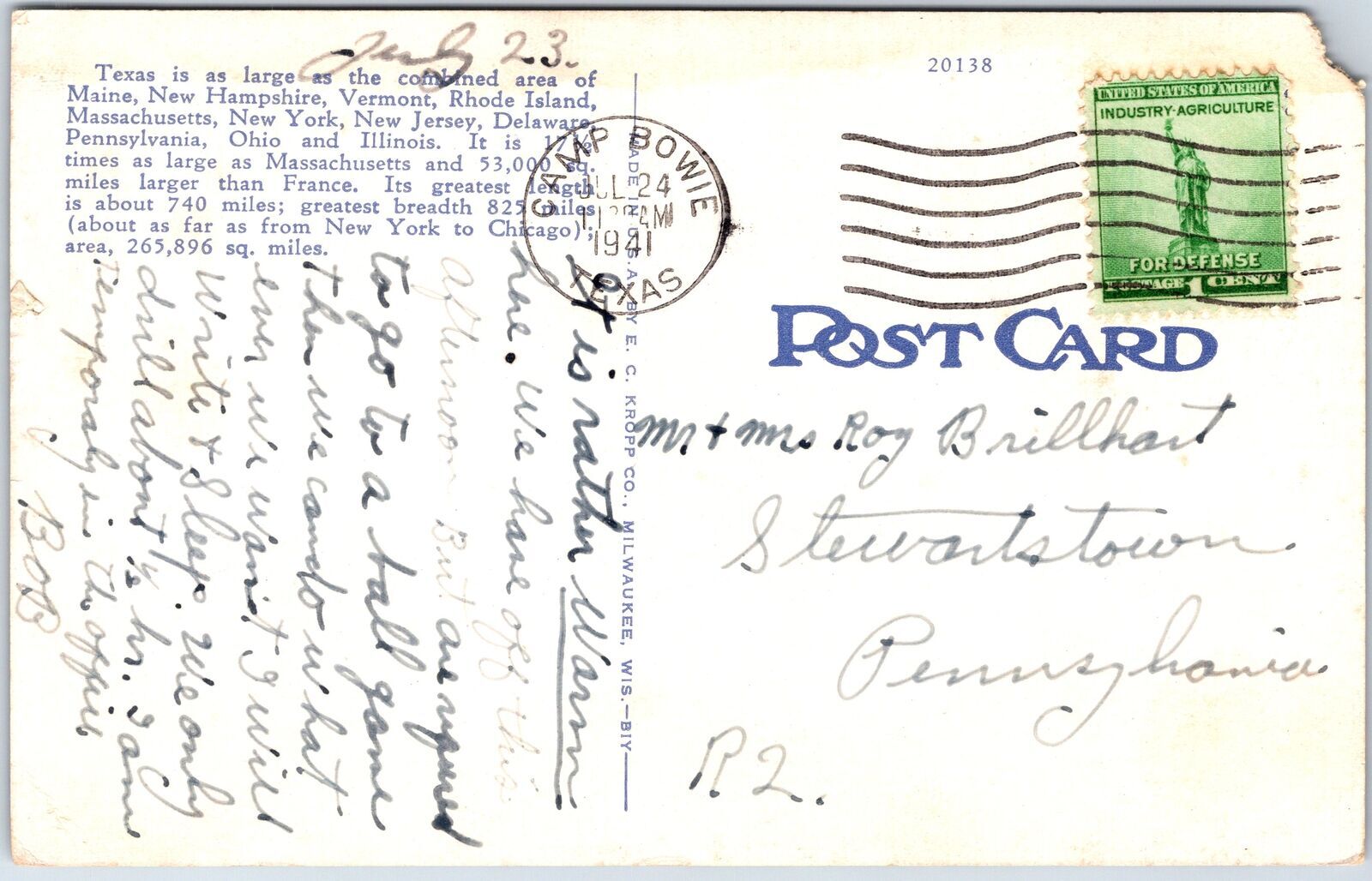 Vintage Postcard MAP of Texas State With (4) Views Posted 1941 [Corner ...