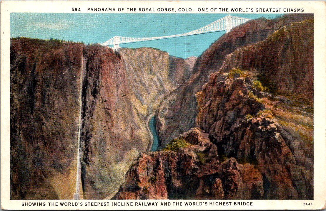 Colorado Royal Gorge Showing World's Steepest Incline Railway & Bridge ...