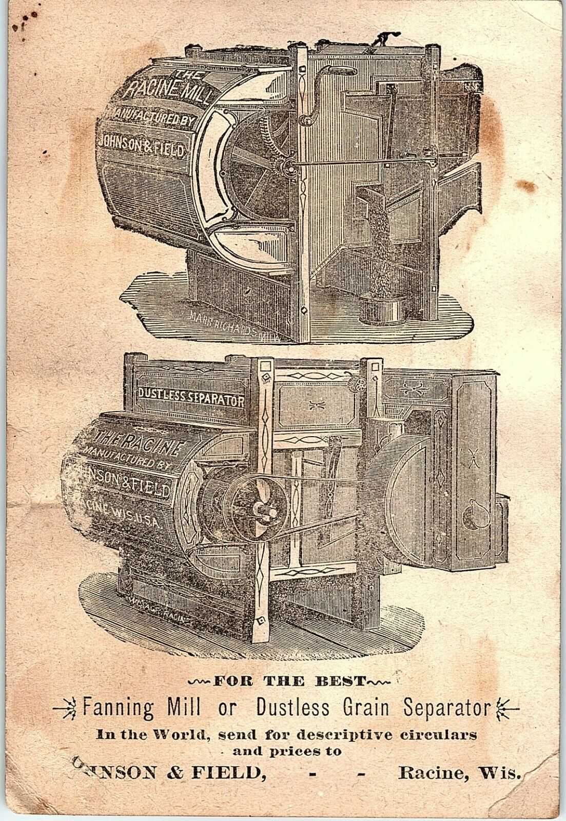 1870's-80's Johnson & Field Fanning Mills & Dustless Grain Separators ...