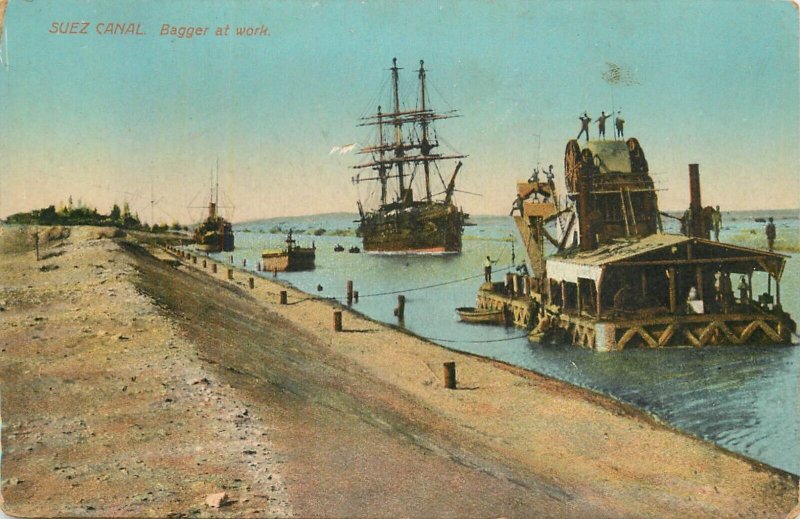 Egypt Suez Canal bagger dig platform sailing vessel raft ferry | Africa ...