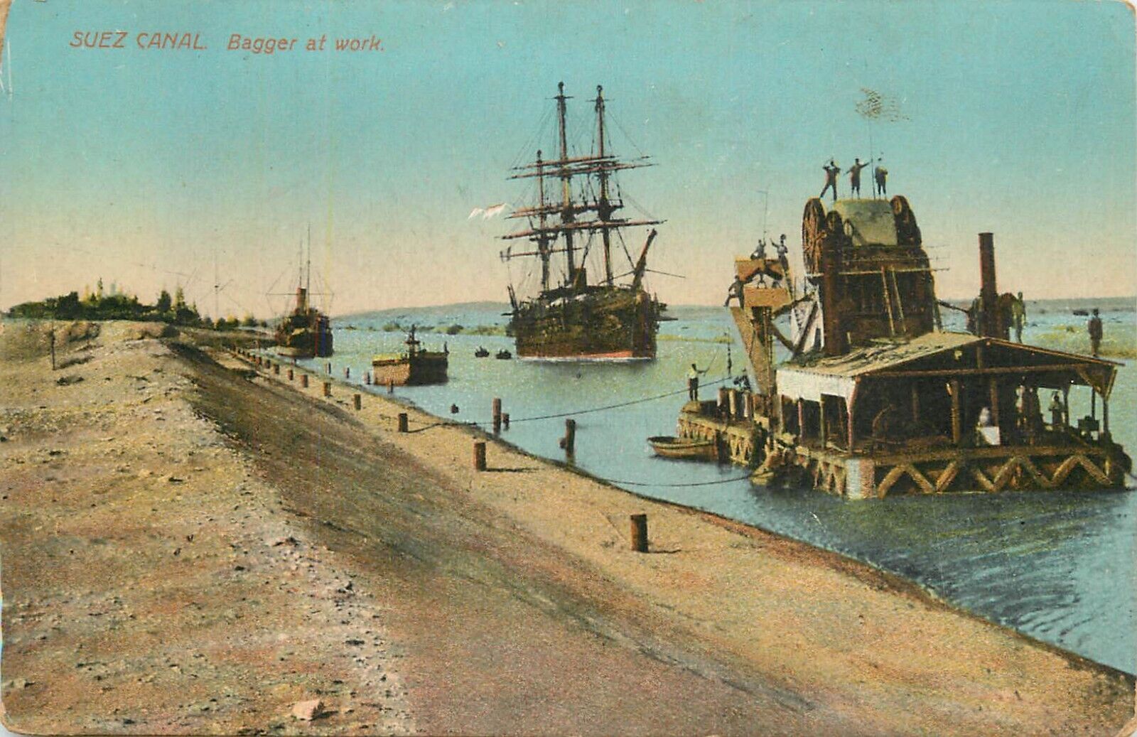 Egypt Suez Canal bagger dig platform sailing vessel raft ferry | Africa ...