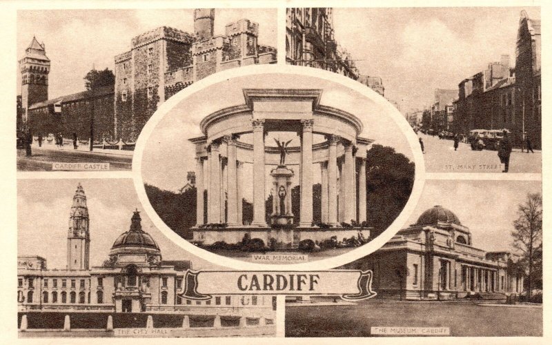 Vintage Postcard Cardiff Castle St. Mary Street City Hall Museum War ...