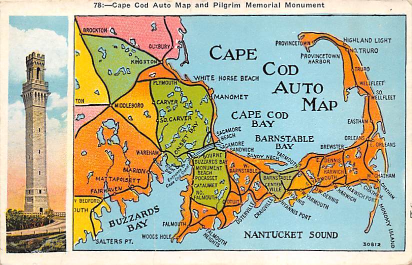 Cape Cod Auto Map USA Map 1932 | Topics - Other, Postcard / HipPostcard