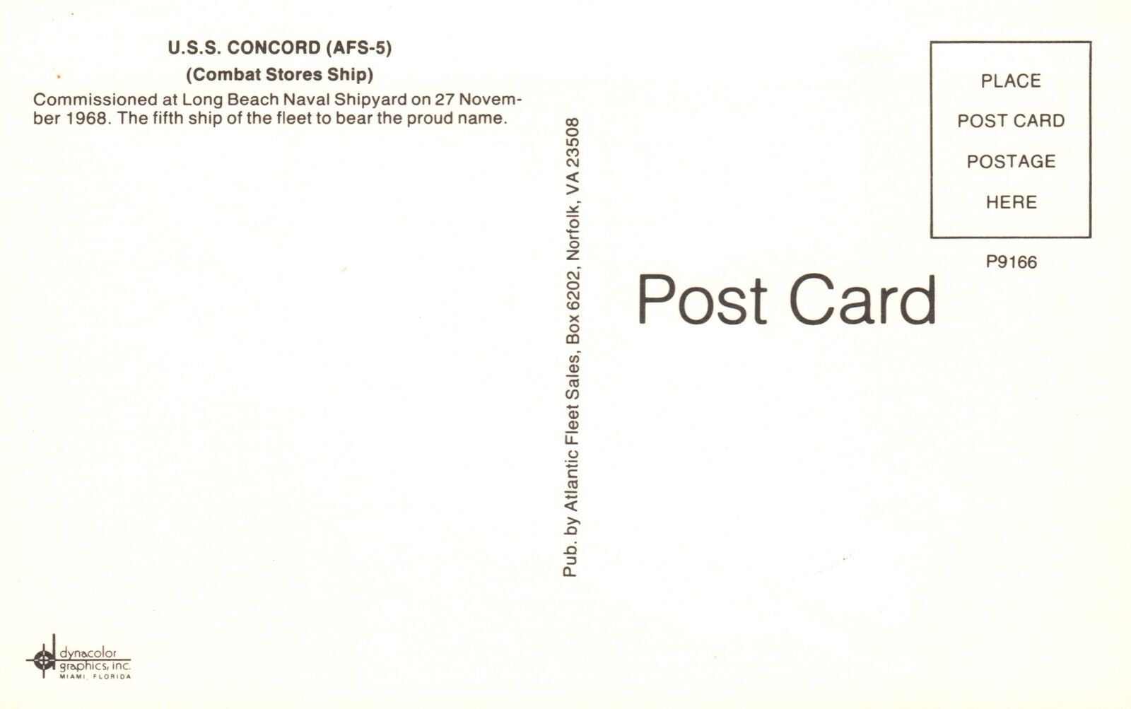 Vintage Postcard U. S. S. Concord AFS-5 Combat Stores Ship Long Beach ...