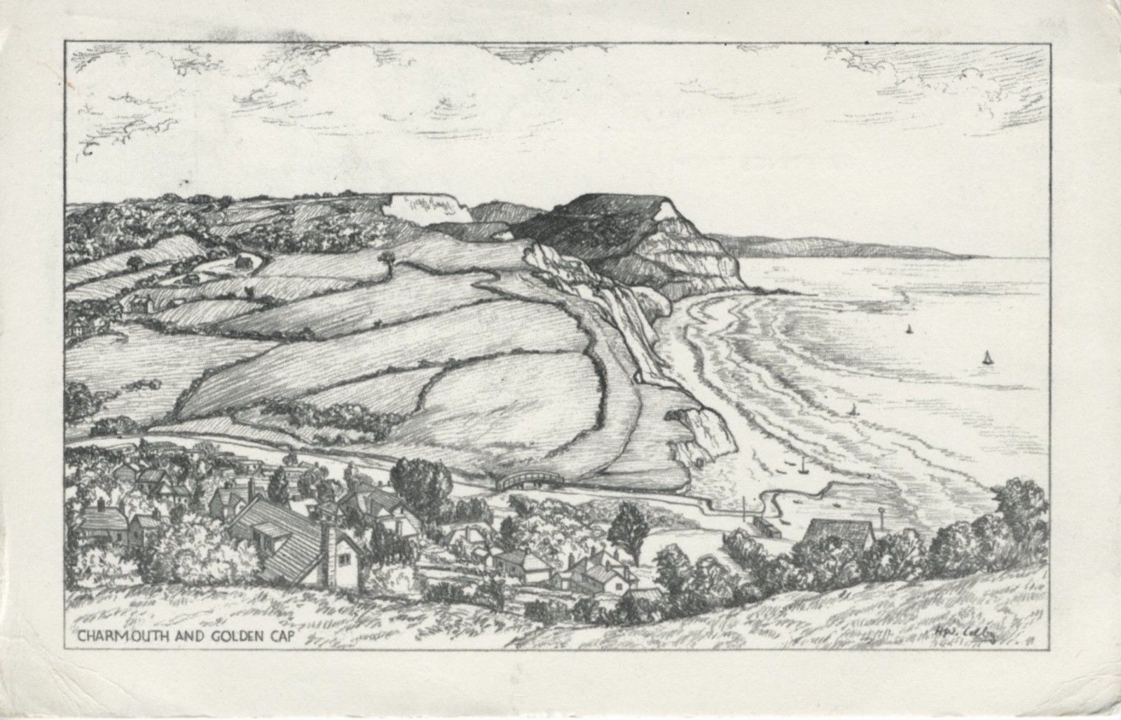 Charmouth & Golden Cap Dorset England UK Artist Signed? Drawing ...