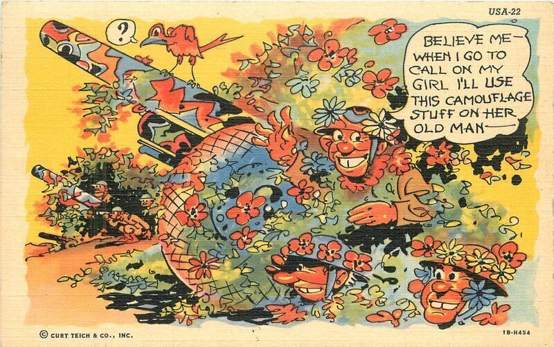 1940s Ray Walters Military Camouflage Comic Humor Postcard Teich 22 ...