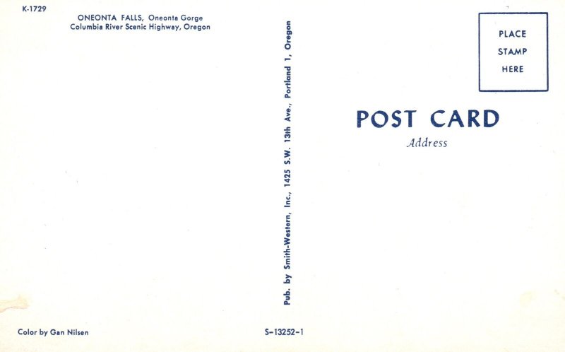 Vintage Postcard Oneonta Falls Waterfalls Columbia River Highway Oregon ...