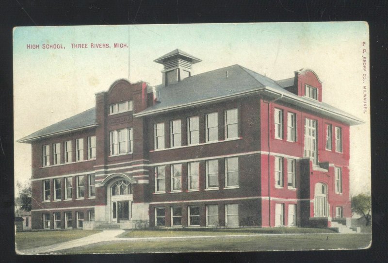 Three Rivers Michigan High School Building Vintage Postcard E.C. Kropp ...