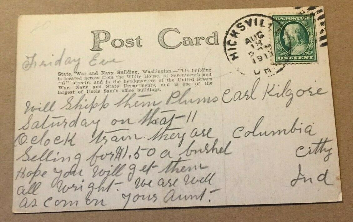Vintage 191? Used Penny Postcard State, WAR & Navy Building Washington ...