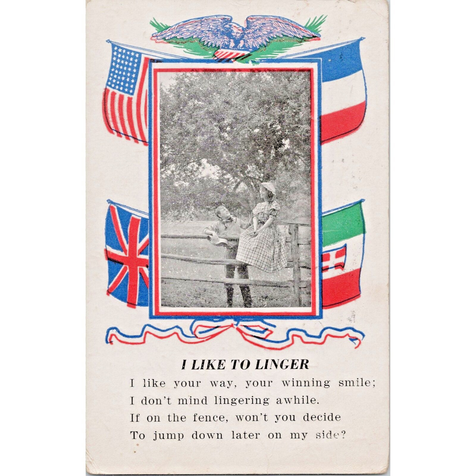 Original 1919 WWI Era Antique Patriotic Postcard - American Flag - Ally ...