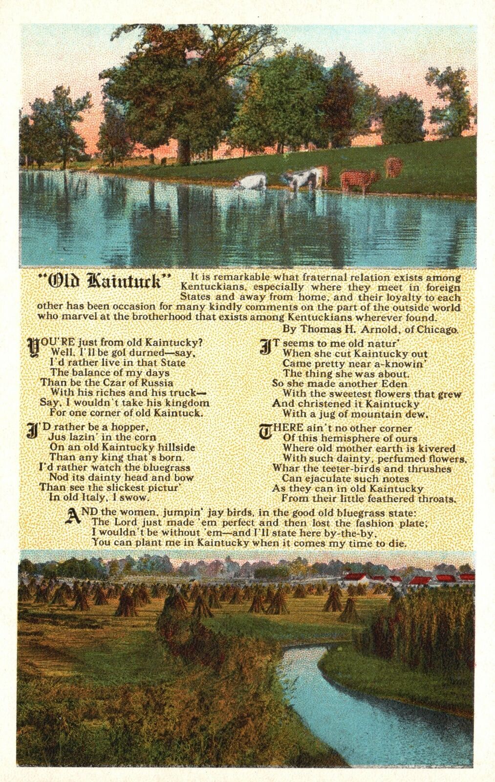 Vintage Postcard 1920's Old Kentucky Remarkable State Beautiful ...