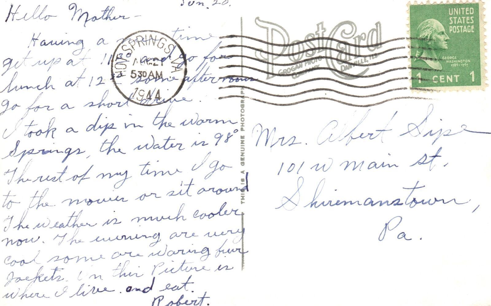 Vintage Postcard 1944 The Homestead From Mountaintop Trail Hot Springs ...