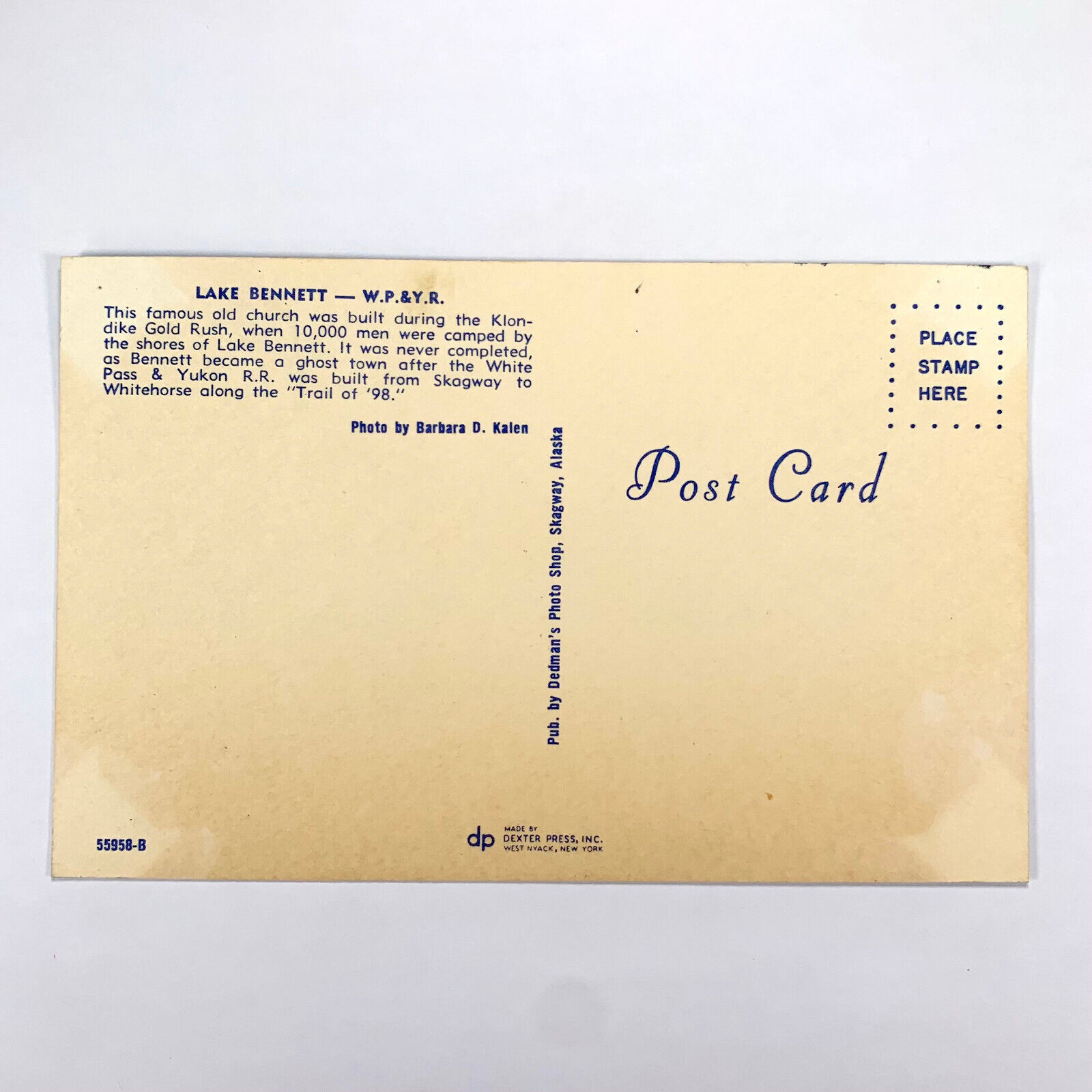 Postcard Alaska AK Lake Bennett Church White Pass Yukon Route Railroad ...