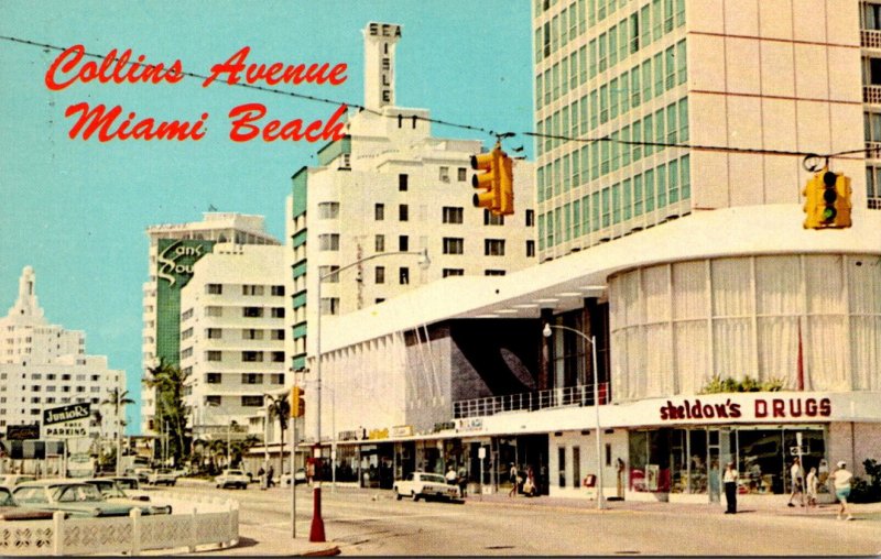 Florida Miami Beach Collins Avenue Showing Hotels and Sheldon's Drug ...