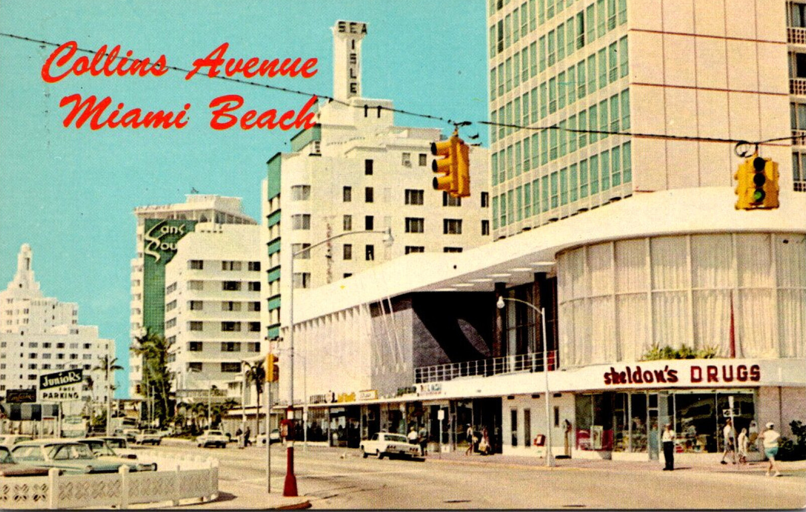 Florida Miami Beach Collins Avenue Showing Hotels and Sheldon's Drug ...