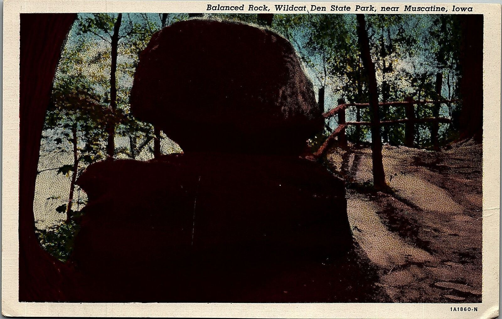 1930s Muscatine Iowa Wildcat DEN State Park Balanced Rock Linen ...
