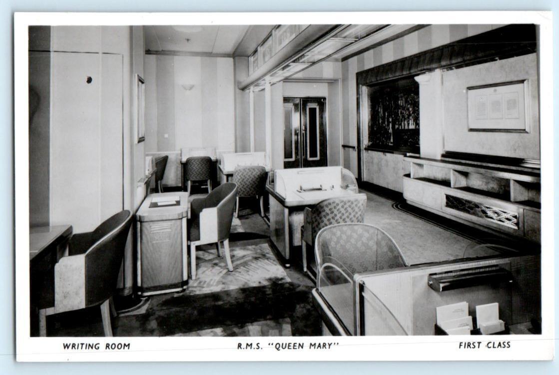 RPPC ~ R.M.S. "QUEEN MARY" First Class WRITING ROOM Art Deco 1930s ...