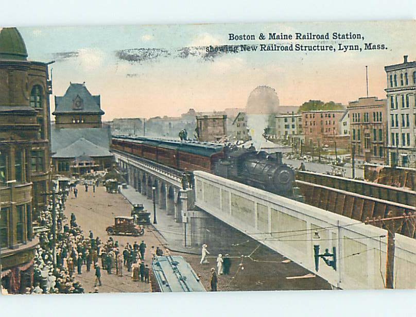 Divided-Back TRAIN ARRIVING AT NEW RAILROAD BRIDGE Lynn Massachusetts ...