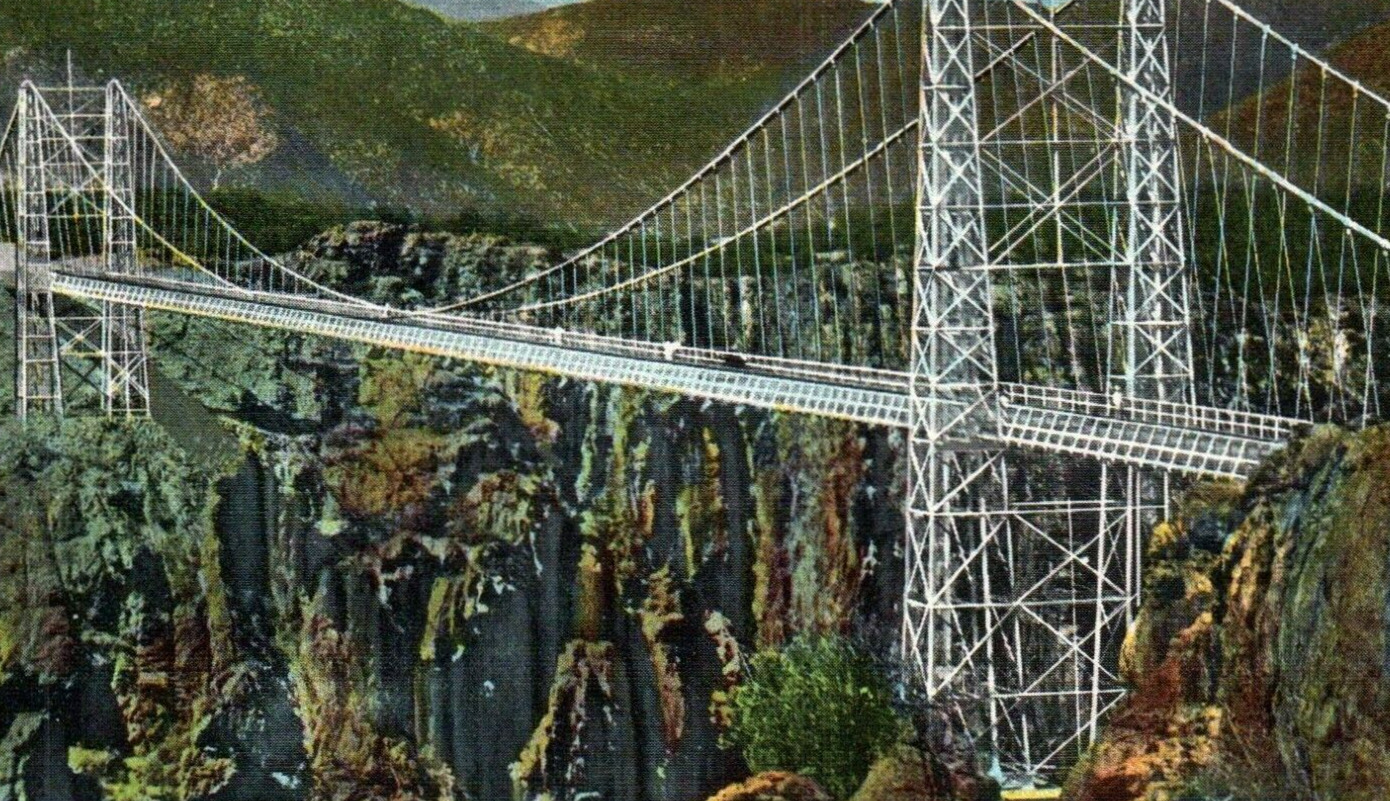 Royal Gorge Colorado Worlds Highest Suspension Bridge c.1940s Linen ...