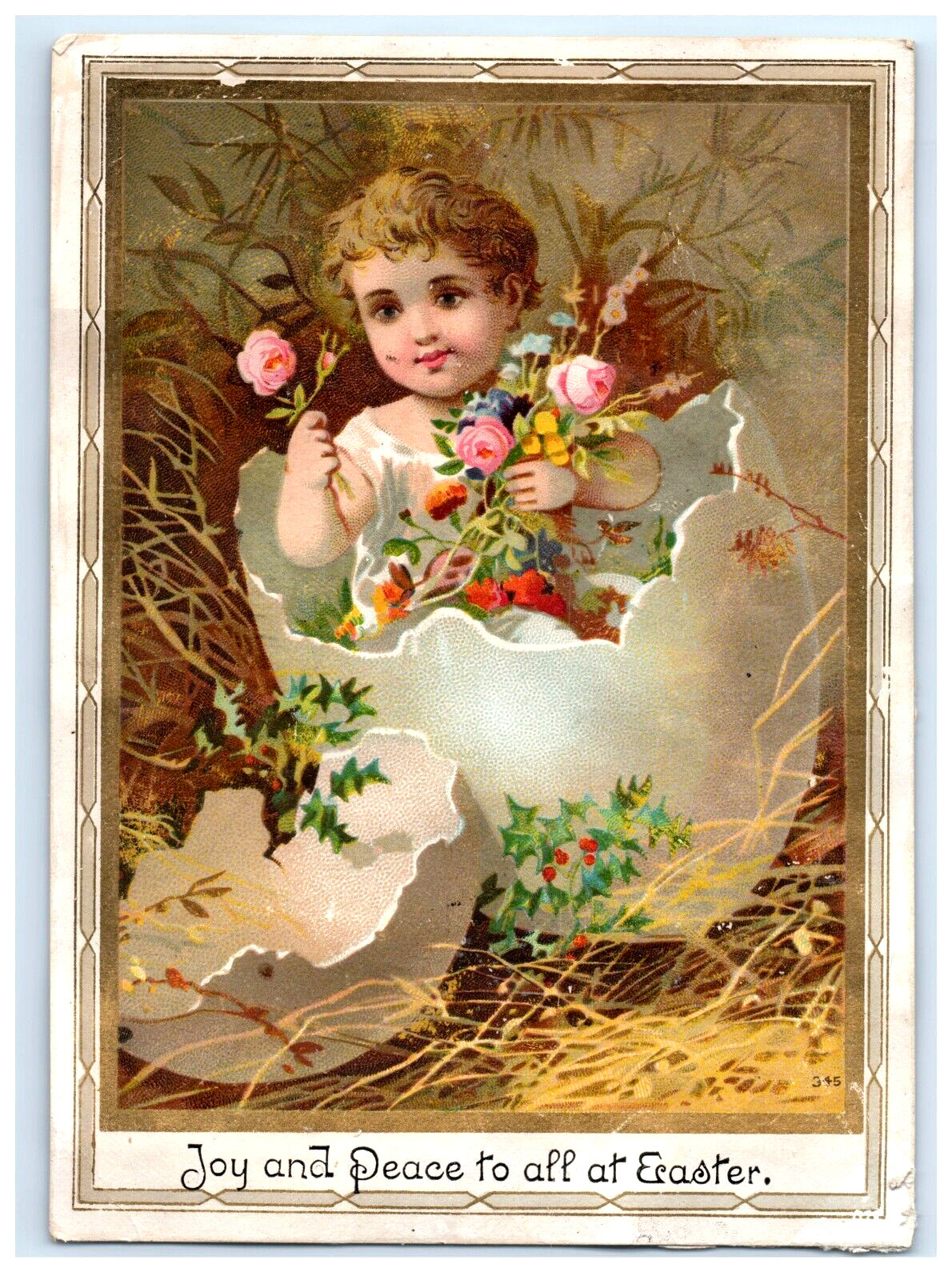 1880s Victorian Easter Card Child Hatching Out Of Giant Egg Fab! #5P ...
