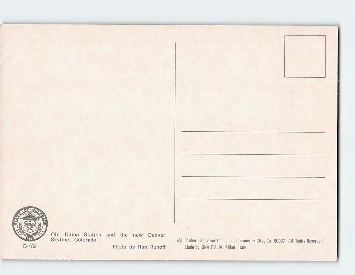 Postcard Old Union Station and the new Denver Skyline, Denver, Colorado ...