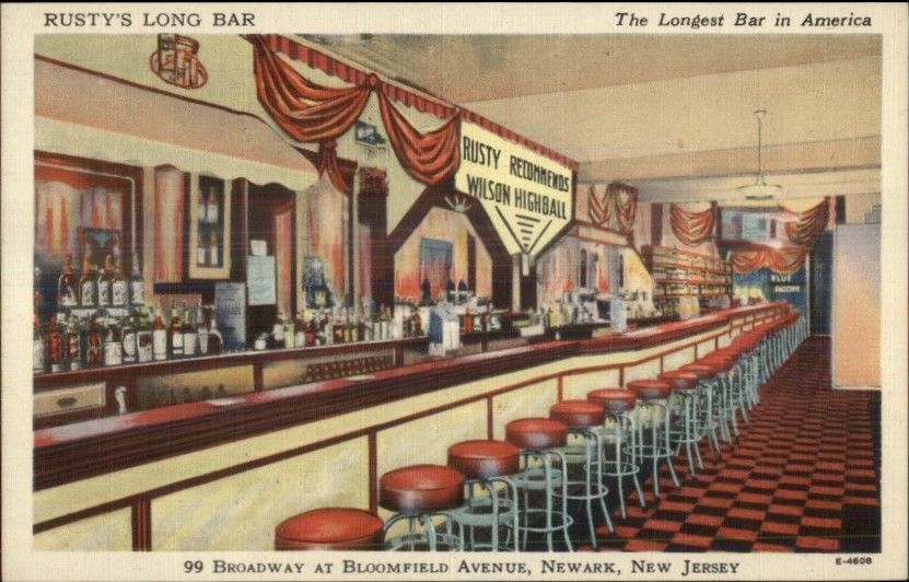 Newark NJ Rusty's Long Bar LINEN Postcard 1940s BOOZE PRICES on BACK ...