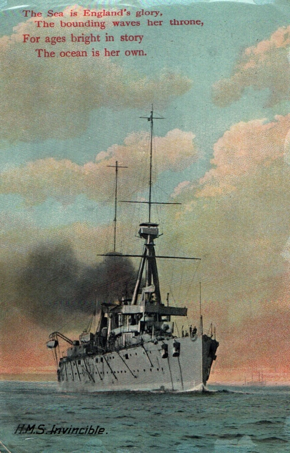 Royal Navy Battleship HMS Invincible Rare England Art Postcard c1910s ...
