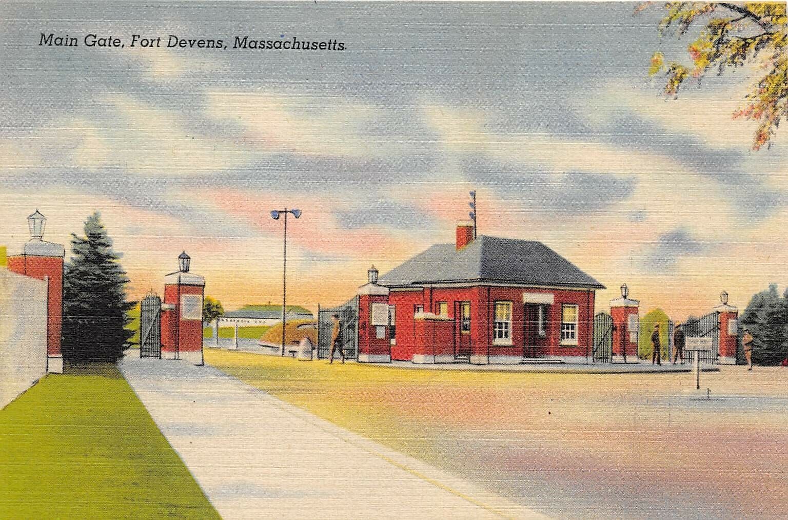 Fort Devens Massachusetts 1940s Postcard Main Gate WWII Era Military ...