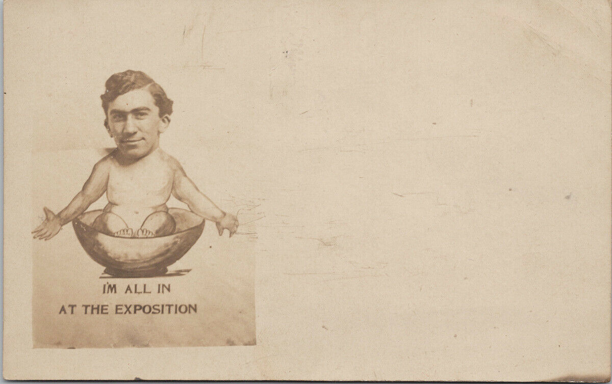 I'm All In At The Exposition Man Large Head Funny Unused Real Photo ...