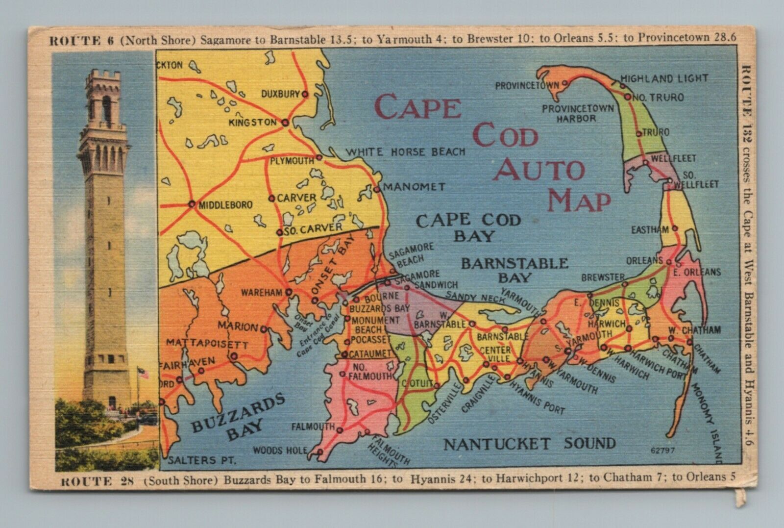 Cape Cod Auto Map Massachusetts Postcard | United States ...