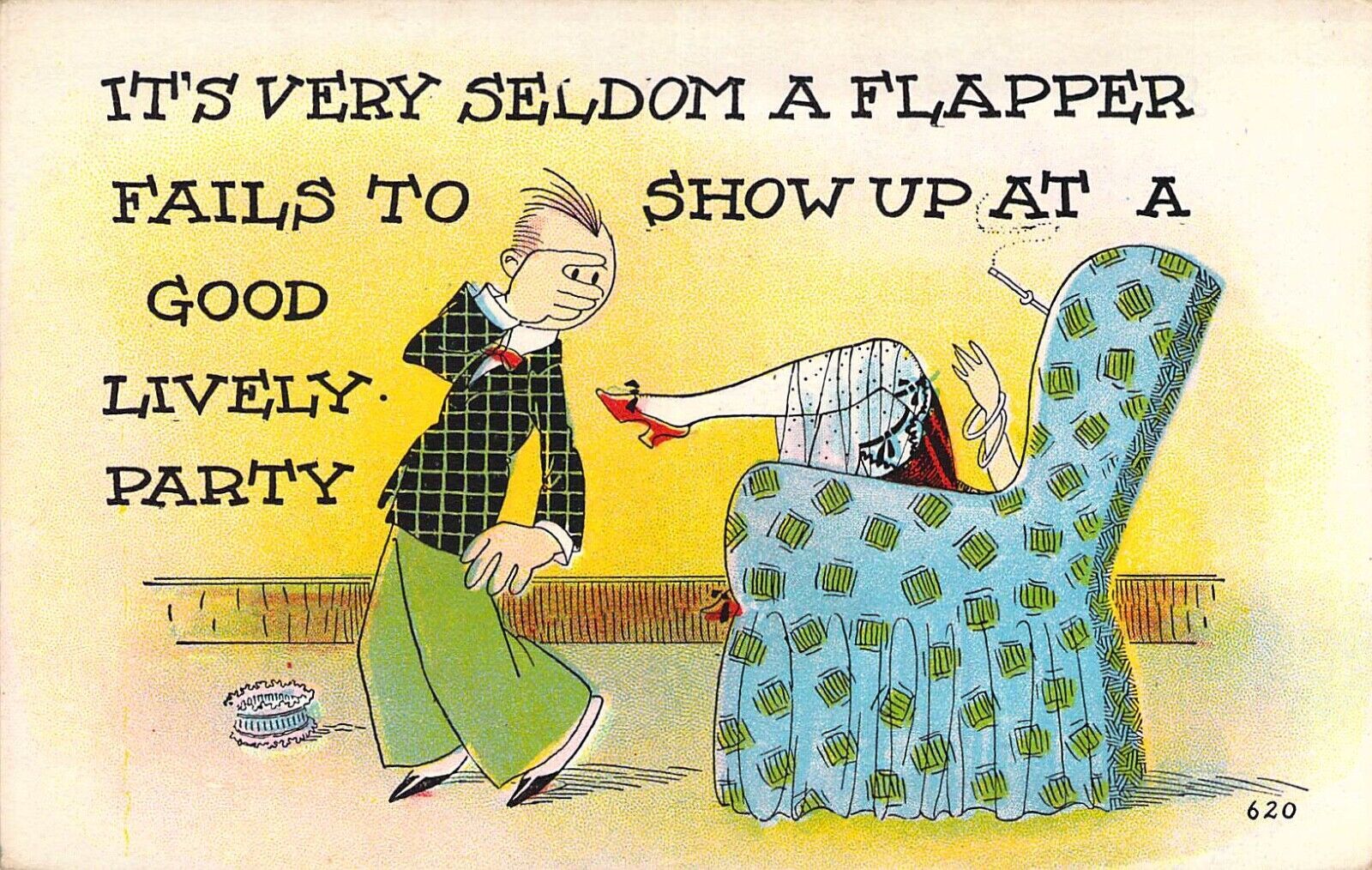 c.'16, Risque Petting Comic, Flappers Show Up, Old Postcard | Other ...