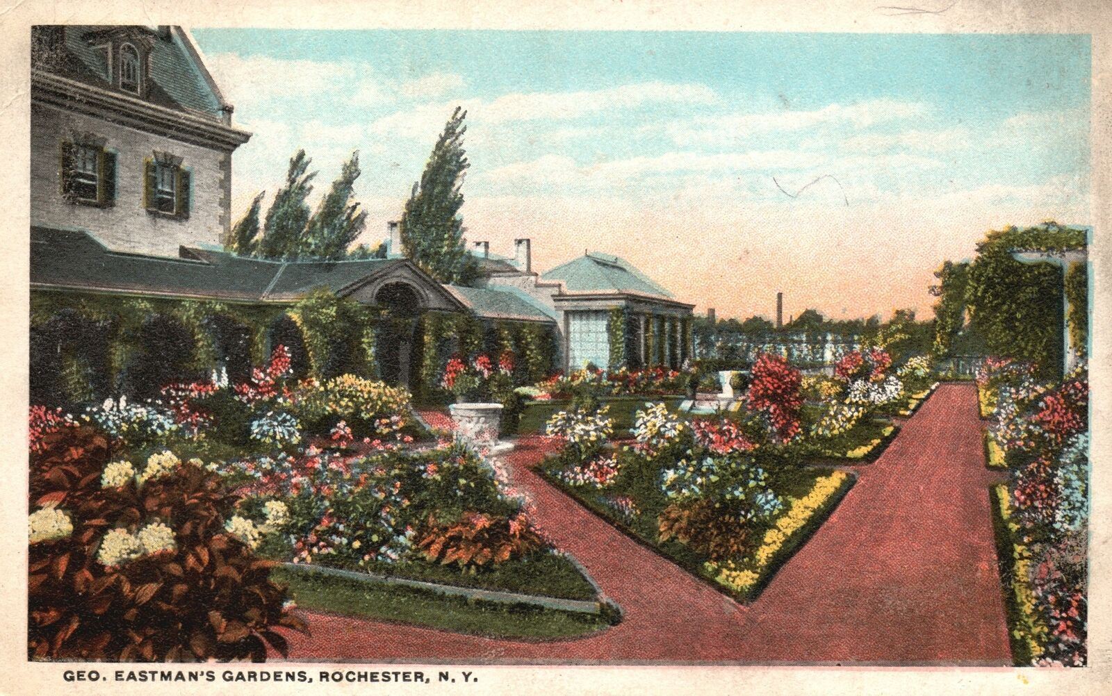 Vintage Postcard 1920's Geo Eastman Gardens Flower Landscape Rochester ...