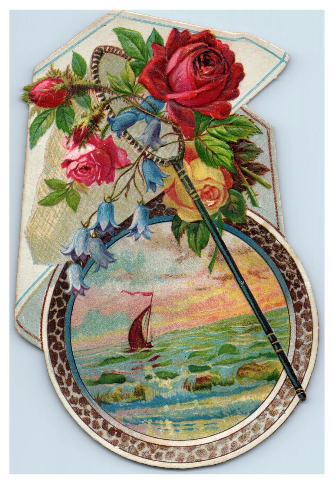 1880s-90s Victorian Die-Cut Sea Sailboat Sunset Roses #6W | Ephemera ...