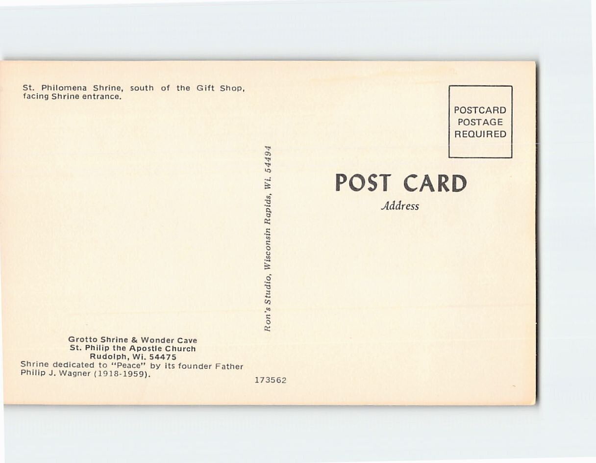 Postcard St. Philomena Shrine, Grotto Shrine & Wonder Cave, Rudolph ...