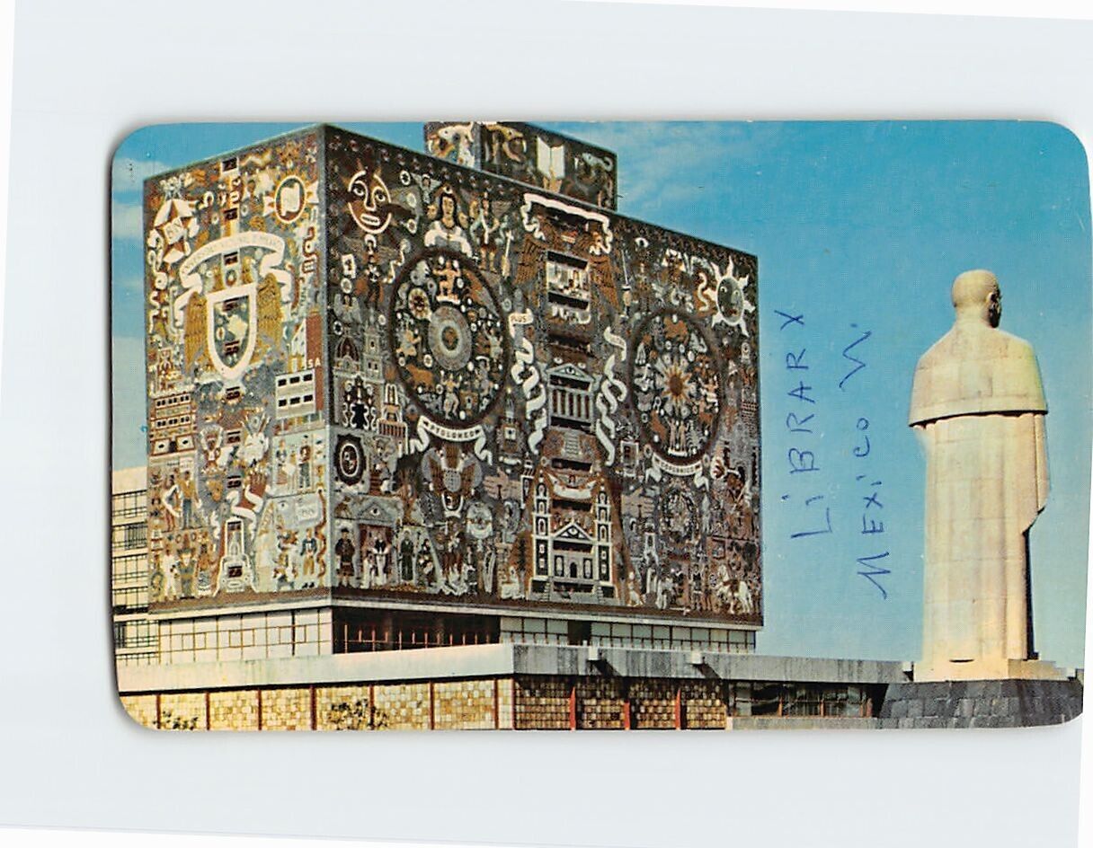 Postcard The south and east walls of the central library, Mexico City ...
