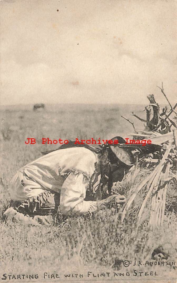Native American Indian, Starting Fire with Flint & Steel, J.A. Anderson ...