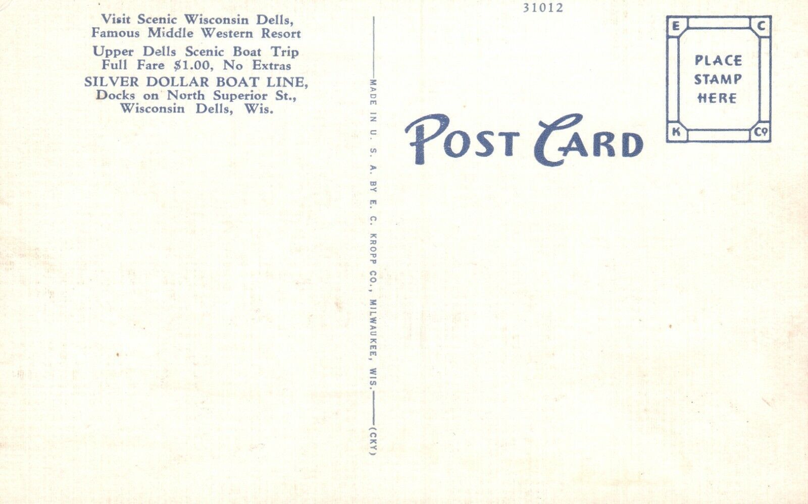 Vintage Postcard 1930's Silver Dollar Line Wisconsin Dells WI Tourist ...