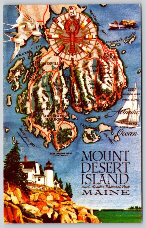 Mount Desert Island Maine Car Harbot Acadia National Park Postcard PM ...
