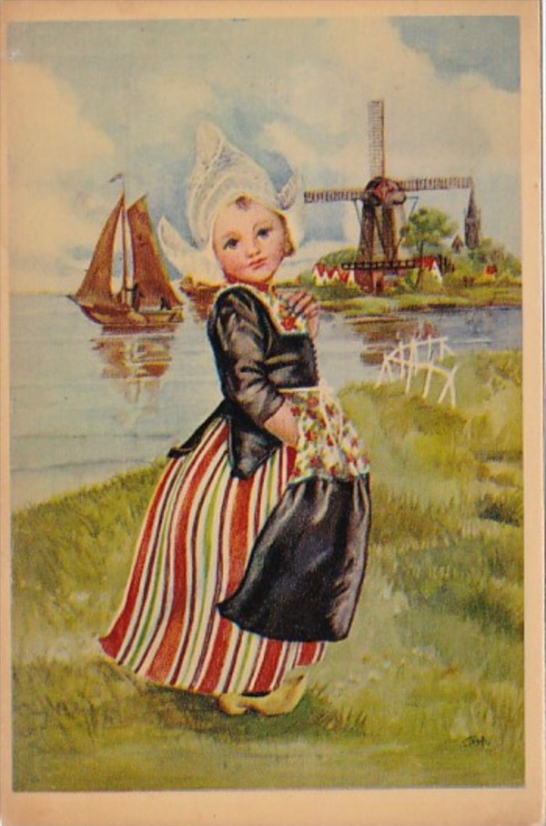 Netherlands Young Girl In Traditional Costume & Windmill | Europe ...