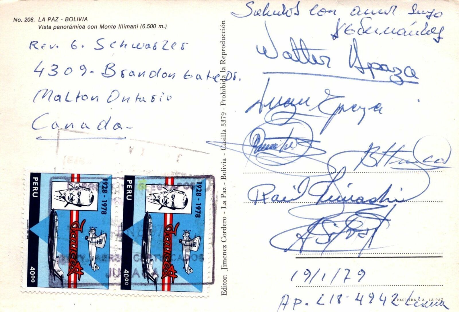 Vintage Continental Size Postcard Panoramic Aerial Vista of LA PAZ ...