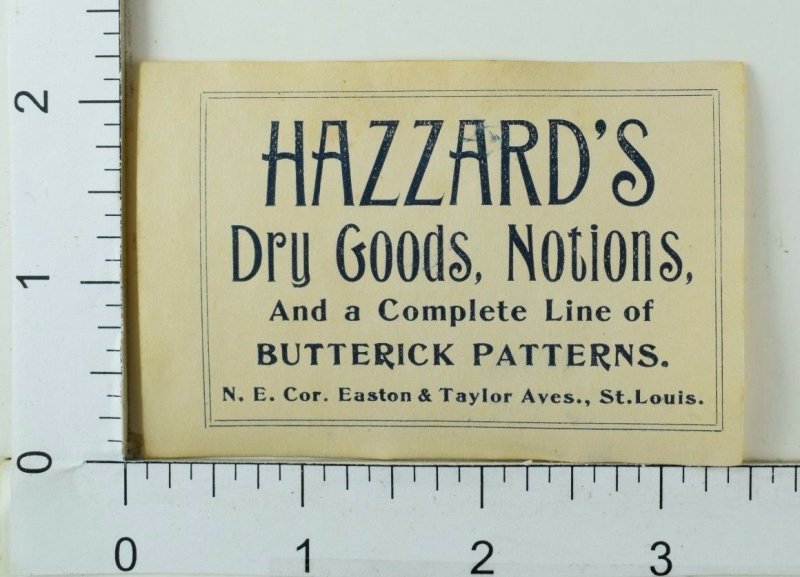 Victorian Label Hazzard's Dry Goods Notions & Butterick Patterns F30 ...