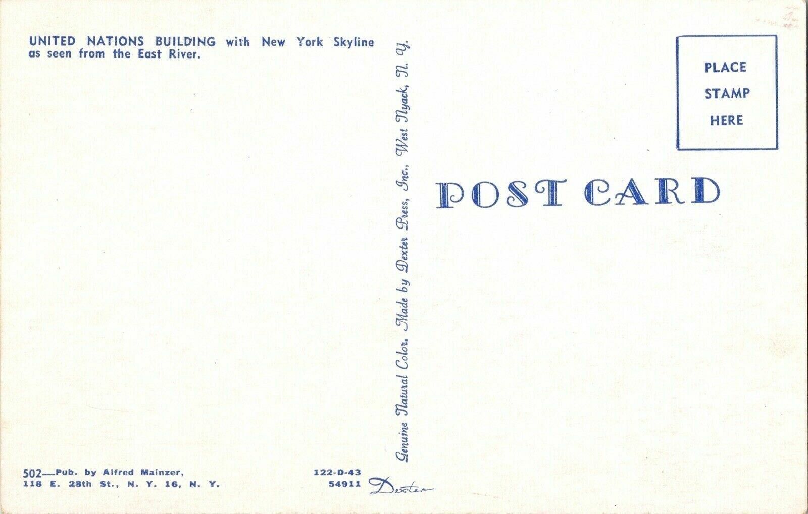 United Nations Building New York Skyline East River Dexter Vtg Vintage ...