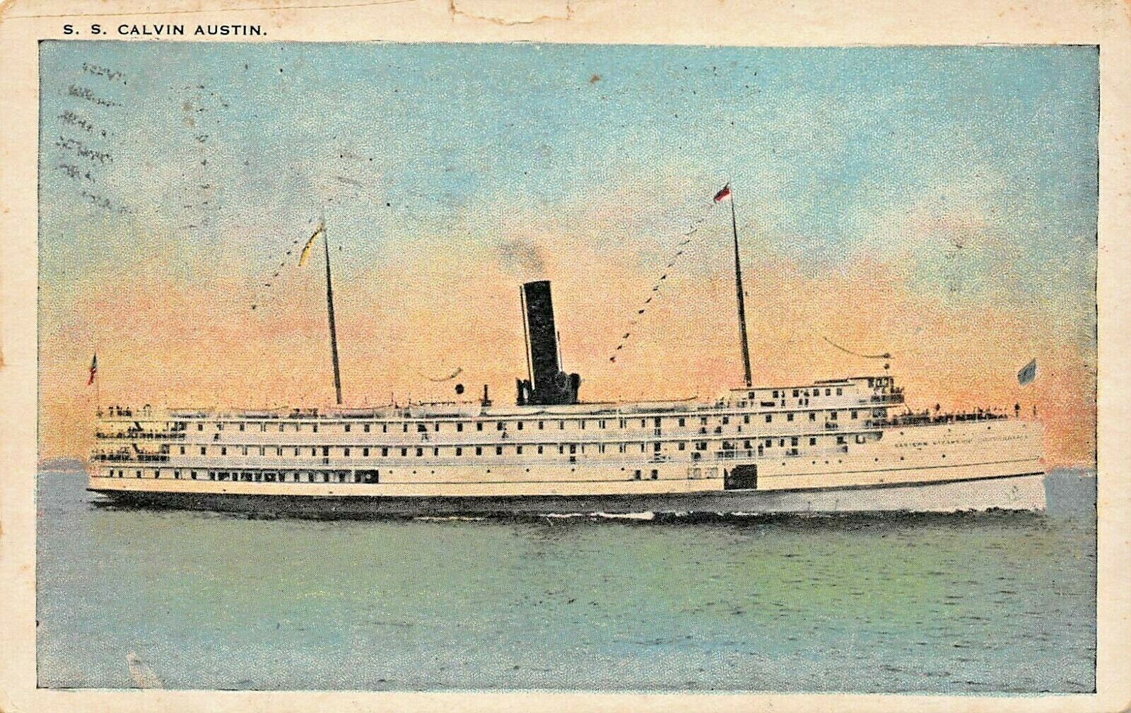 Belmont MA 1924 Psmk~Steamer Ship Calvin Austin-Eastern Steamship Comp ...