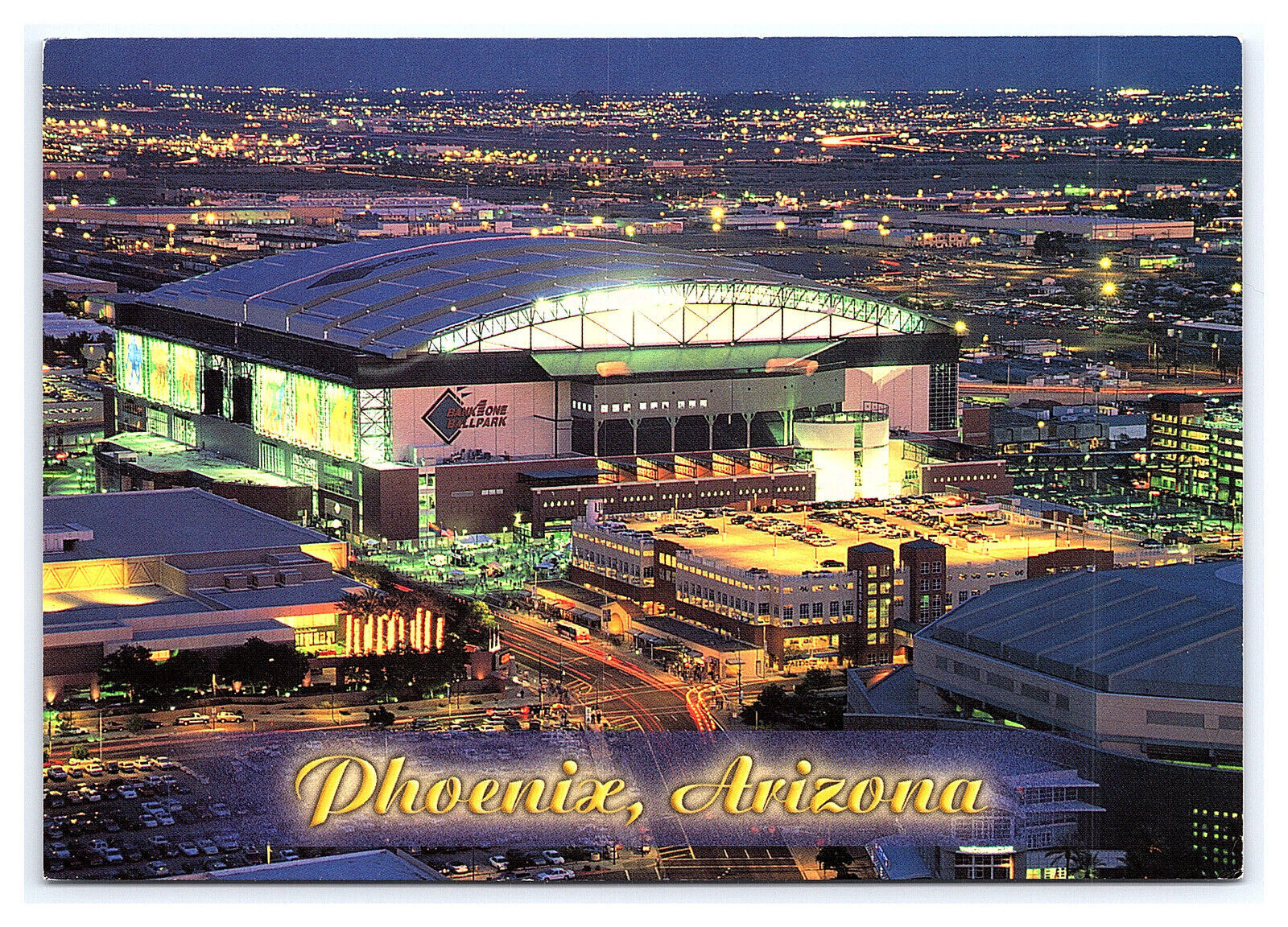 Bank1One Ballpark Phoenix Arizona Postcard Continental Aerial Night ...