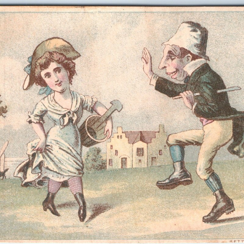 c1880s Strange Flying Dog Girl & Creepy Man Trade Card Ketterlinus ...