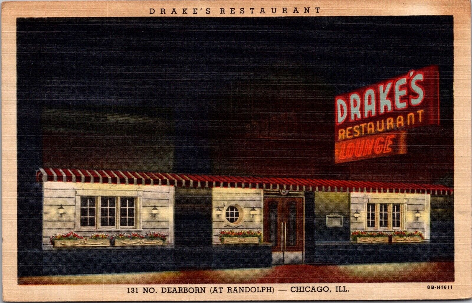 Linen Postcard Drake's Restaurant at Night Neon Sign in Chicago ...
